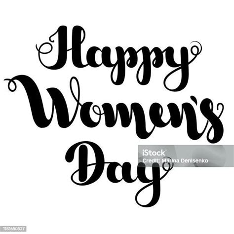 흰색 배경에 고립 된 검은 글자 해피 여성의 날 인사말 카드에 대한 벡터 그림입니다 3월 8일 국제 여성의 날 Eps10 0명에 대한 스톡 벡터 아트 및 기타 이미지