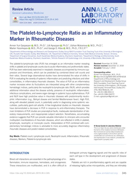 Pdf The Platelet To Lymphocyte Ratio As An Inflammatory Marker In