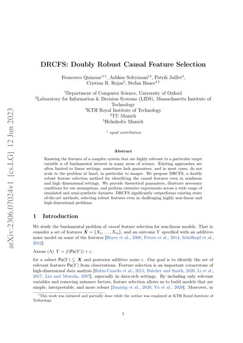 Pdf Drcfs Doubly Robust Causal Feature Selection