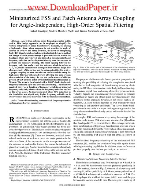 Pdf Miniaturized Fss And Patch Antenna Array Coupling For Angle
