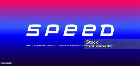 스포츠 이탤릭체 글꼴 모션 알파벳 A에서 Z까지의 트렌디한 라틴 문자 0에서 9까지의 아라비아 숫자 브랜드 이름 또는 로고 벡터