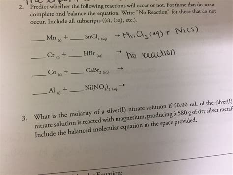 solved predict whether the following reactions will occur or
