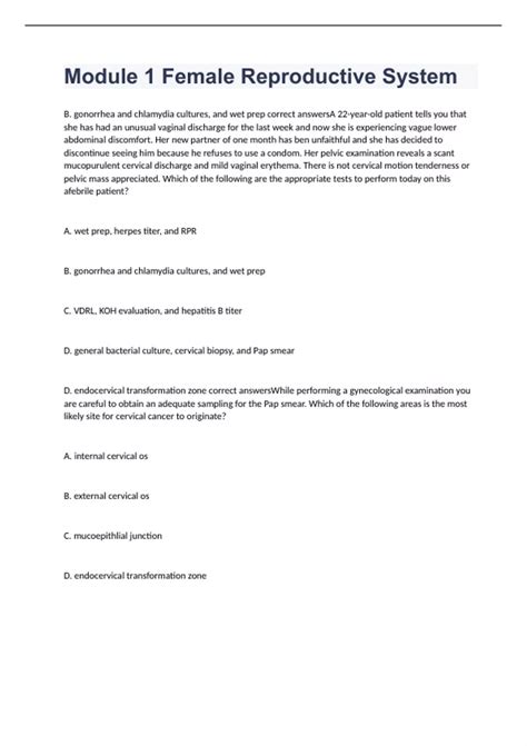 Module Female Reproductive System Exam With Complete Solutions Module Female