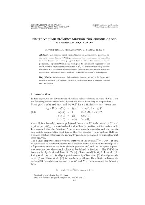 PDF Finite Volume Element Method For Second Order Hyperbolic Equations