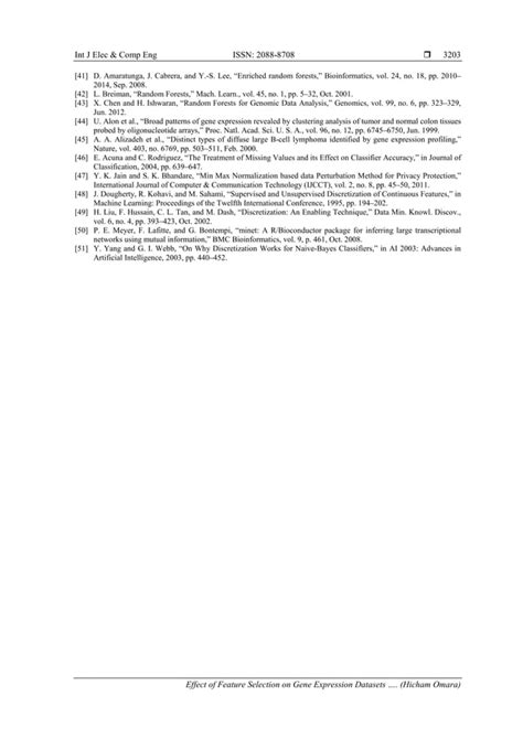 Effect Of Feature Selection On Gene Expression Datasets Classification Accuracy Pdf