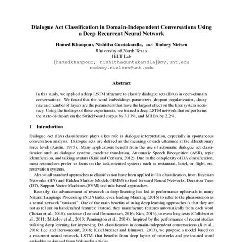Dialogue Act Classification In Domain Independent Conversations Using A