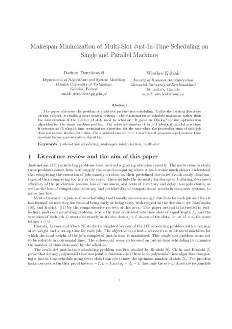 Pdf Makespan Minimization Of Multi Slot Just In Time Scheduling On