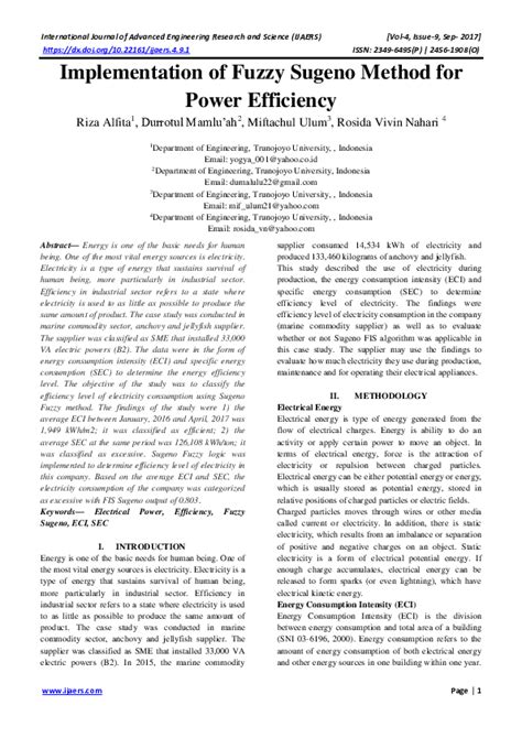 Pdf Implementation Of Fuzzy Sugeno Method For Power Efficiency