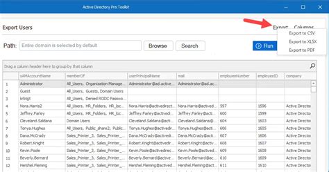 Active Directory User Export Tool Active Directory Pro