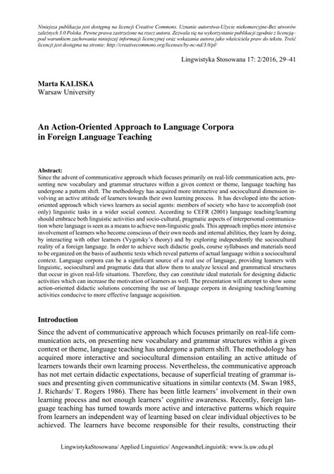 Pdf An Action Oriented Approach To Language Corpora In Foreign Language Teaching