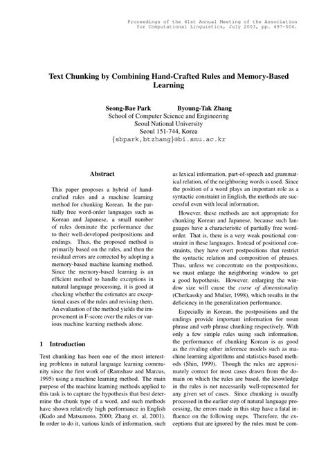Pdf Text Chunking By Combining Hand Crafted Rules And Memory Based Learning
