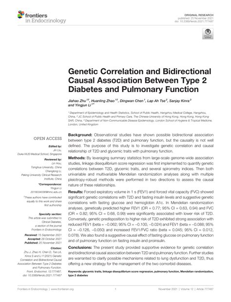 Pdf Genetic Correlation And Bidirectional Causal Association Between Type 2 Diabetes And