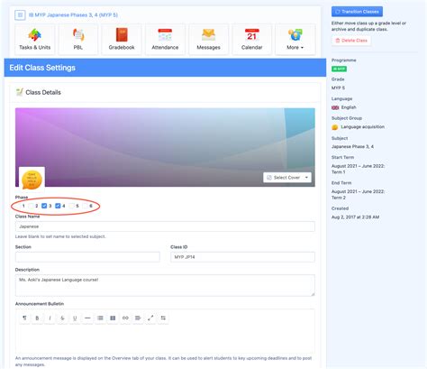 Configuring Class Settings Levels Phases Categories And Permissions