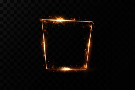 라이트 효과가 있는 황금 색 프레임입니다 빛나는 사각형 배너입니다 검은 색 투명 한 배경에 격리 벡터 일러스트레이션 Eps 10