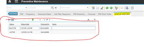 Pmstatus Table To Make History Of Pm Records Maximo Ibm Maximo