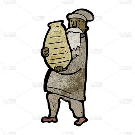 卡通人物扛着一个大陶罐