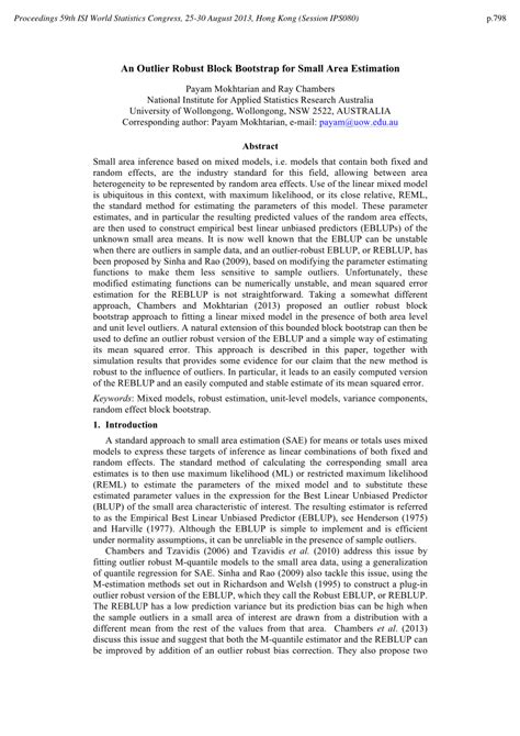 Pdf An Outlier Robust Block Bootstrap For Small Area Estimation