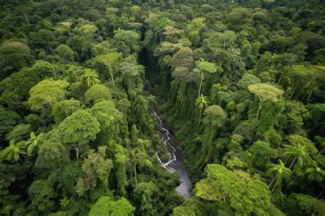 Premium Photo Aerial View Of Lush Jungle Filled With Waterfalls And
