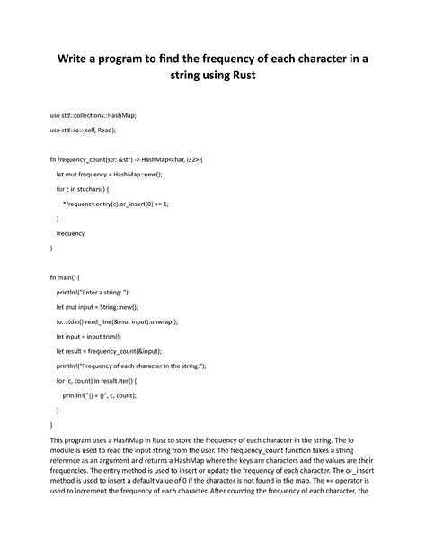 Using Rust Write A Program To Find The Frequency Of Each Character In A String Using Rust Use
