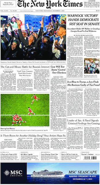 The New York Times In Print For Wednesday Dec 7 2022 The New York