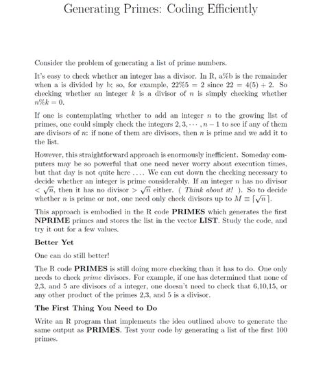 Solved Generating Primes Coding Efficiently Consider The Chegg