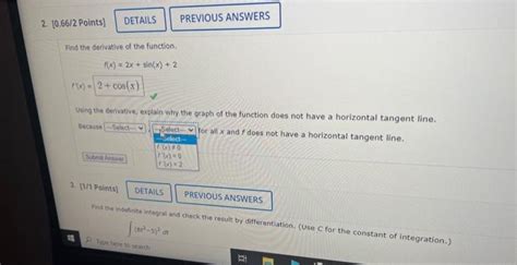 solved find the derivative of the function f x 2x sin x 2