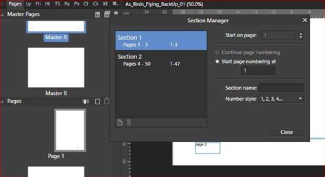 page numbering pre v2 archive of affinity on desktop questions macos