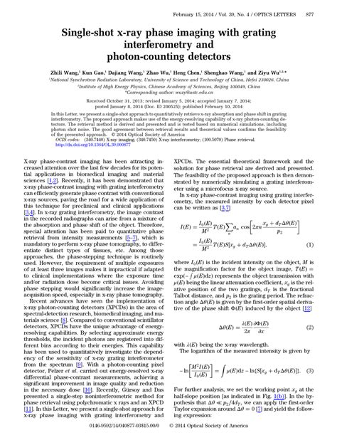 Pdf Single Shot X Ray Phase Imaging With Grating Interferometry And