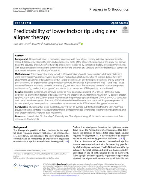 Pdf Predictability Of Lower Incisor Tip Using Clear Aligner Therapy