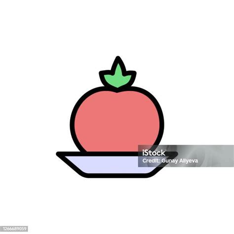 토마토 아이콘 Ui 와 Ux 웹 사이트 또는 모바일 응용 프로그램에 대한 채식 음식 아이콘의 윤곽 벡터 요소와 간단한 색상 0