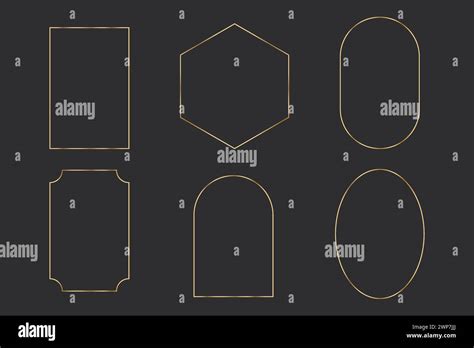 Set Golden Thin Line Frames Different Shapes On The Dark Background Perfect Border Design For