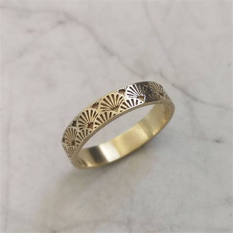 Art Deco Wedding Ring 14k Gold Art Deco Style Wedding Band For Women