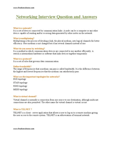 Networking Interview Question And Answers What Is A Network Pdf Communications Protocols