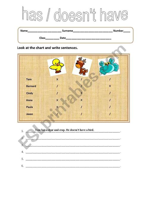 Has Doesnt Have ESL Worksheet By Maiwann