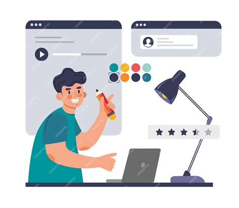 응용 프로그램 및 사이트의 Ui Ux 디자이너 배열 인터페이스 요소 한 남자가 벡터 작업을 하고 있습니다 프리미엄 벡터