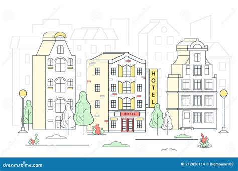 Modern Hotel House Building Concept Contour Linear Style Vector Stock Vector Illustration Of