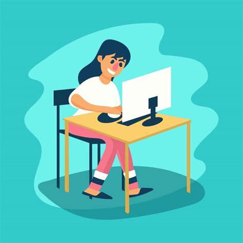 Premium Vector Female Student Studying With Computer Flat Illustration