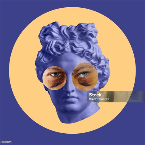 초현실적 인 스타일의 골동품 동상 머리와 현대 미술 개념 콜라주 현대 특이한 예술 강렬하고 밝은 색상에 대한 스톡 사진 및 기타 이미지 강렬하고 밝은 색상 개념