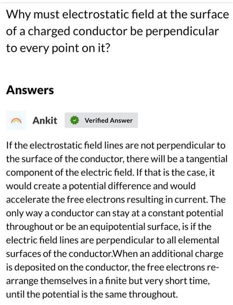 Why Must Electrostatic Field At The Surface Of A Charged Conductor Be Per