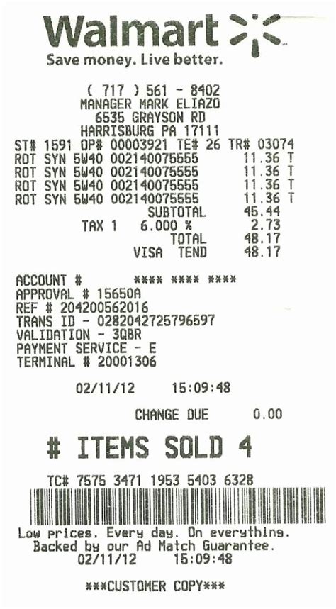 Blank Walmart Receipt Template