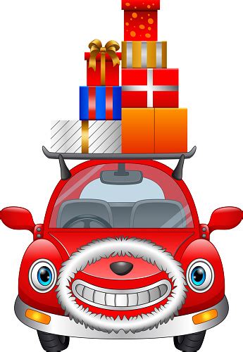 만화 빨간 자동차의 선반에 크리스마스 선물 상자를 들고 12월에 대한 스톡 벡터 아트 및 기타 이미지 12월 겨울 계절 Istock