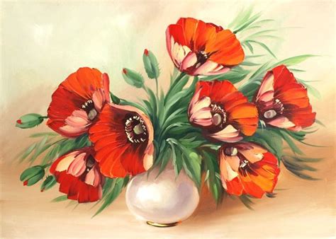 Картина на холсте Маки в вазе Blumen Malen Blumen Malen Acryl Blumen