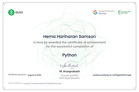 Hema Hariharan Samson On Linkedin Pythoncertification Learningjourney Guvigeeknetworks