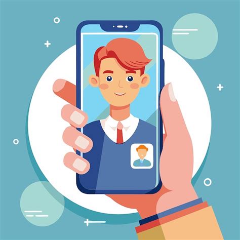 Hand Holding Mobile Smart Phone With Face Recognition App 3d Web Vector Illustrations Premium