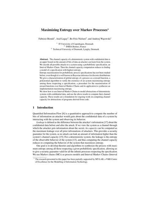 Pdf Maximizing Entropy Over Markov Processes