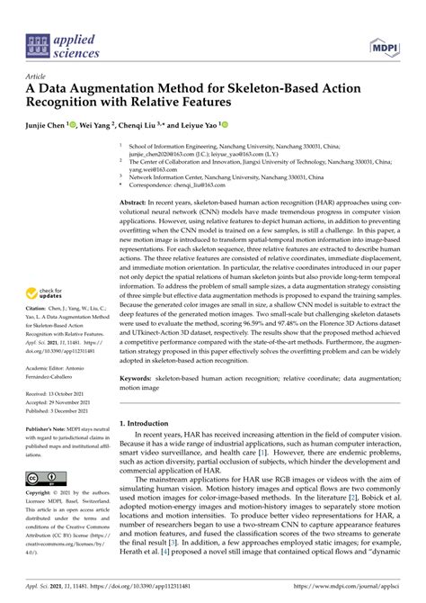 Pdf A Data Augmentation Method For Skeleton Based Action Recognition With Relative Features