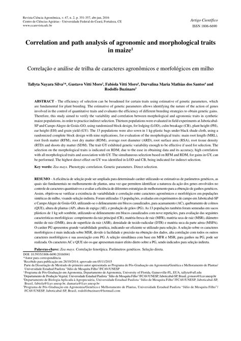 Pdf Correlation And Path Analysis Of Agronomic And Morphological
