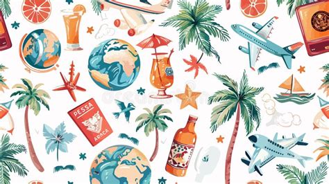 Travel Themed Seamless Pattern With Passport And Touristic Items For