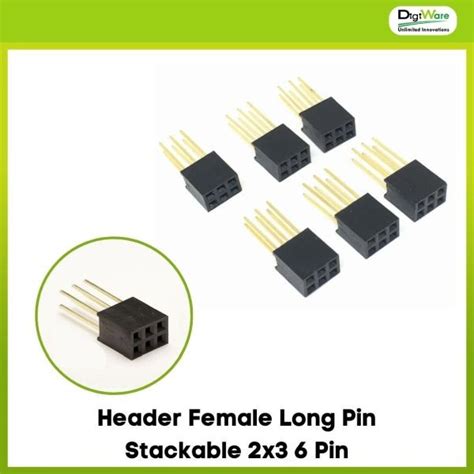 Header Female Long Pin Stackable 2x3 6 Pin Digiware Store