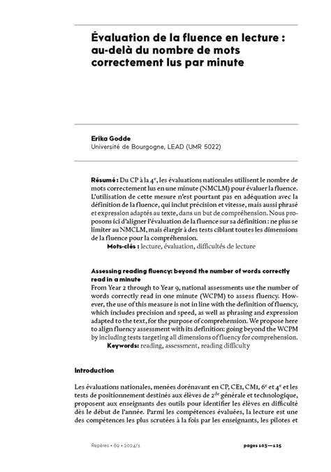 Évaluation De La Fluence En Lecture Au Delà Du Nombre De Mots Correctement Lus Par Minute